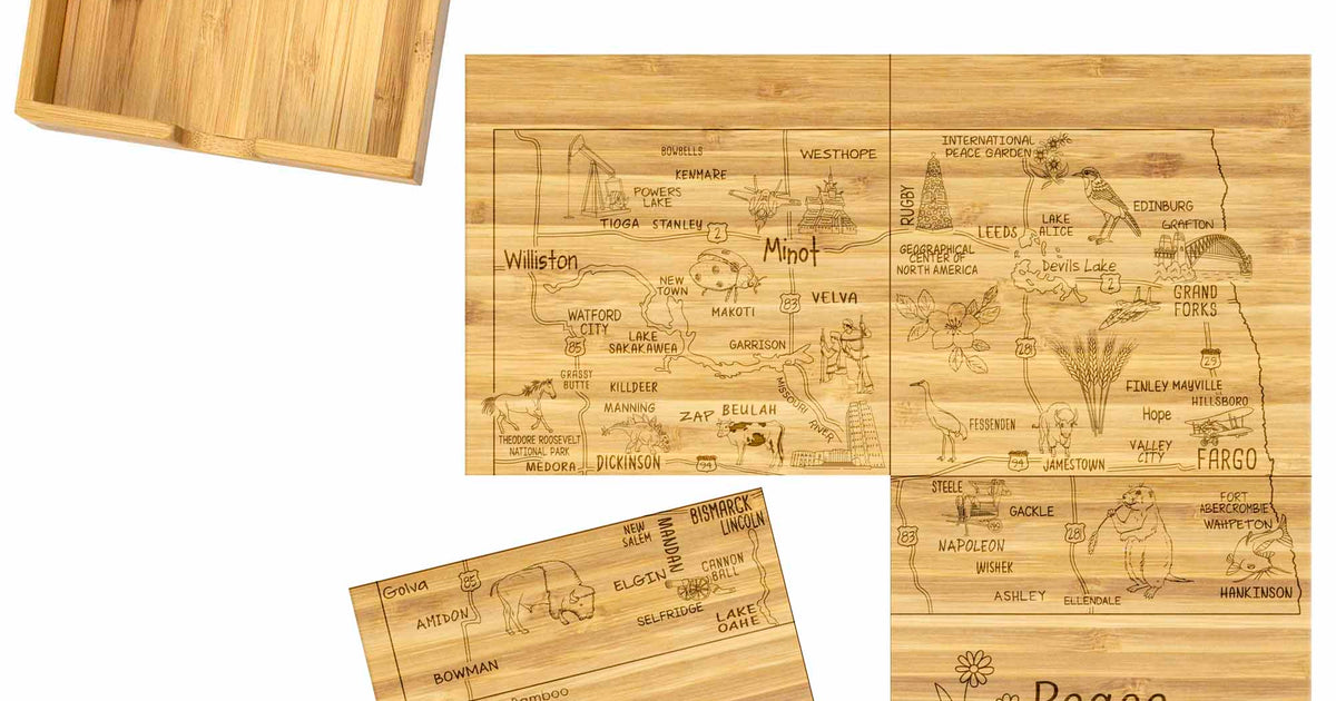 North Dakota Puzzle 4-Pc. Coaster Set with Case – Totally Bamboo Wholesale