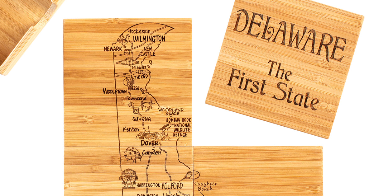 Delaware Puzzle 4-Pc. Coaster Set with Case – Totally Bamboo Wholesale